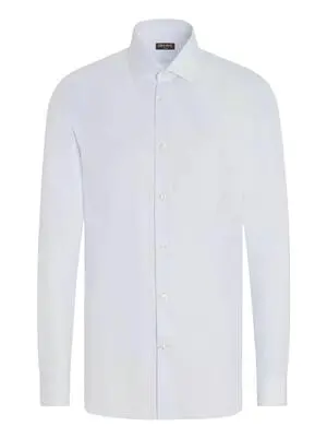 Zegna Micro-structured Cotton Shirt - Blue