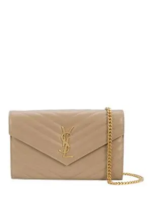 SAINT LAURENT Envelope Chain Wallet Grain De Poudre Goldtone