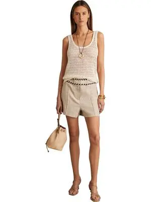 REISS Linen Whipstitch Shorts Neutral