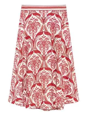 Farm Rio Tropical Cameo-print Midi Skirt - White