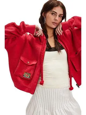 Free People Terry Zip-up Hoodie - High Risk Red Combo