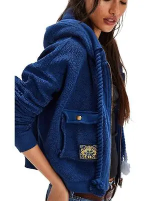 Free People Terry Zip-up Hoodie - Navy Peony Combo