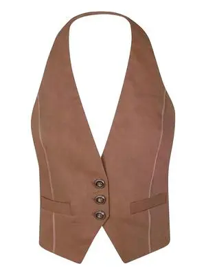 Pinko Open Back Vest - Brown