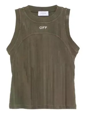 Off-White Ribbed Tank Top - Green
