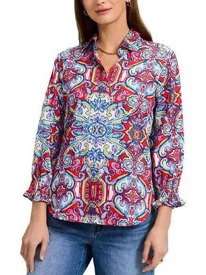Foxcroft Olivia Tile Print Shirt - Red/ Multi
