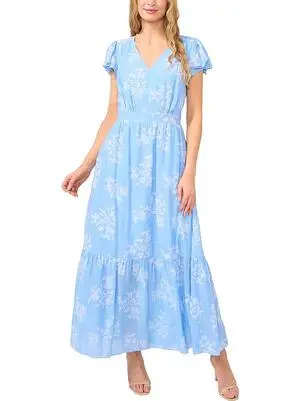 CECE DUPRAZ V-neck Flutter Sleeve Maxi Dress - Waterfall