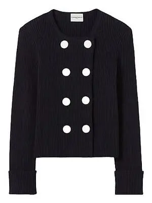 Claudie Pierlot Button-embellished Double-breasted Wool-blend Cardigan - Bleus