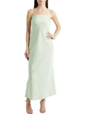 WAYF Madelyn Strapless Satin Dress - Pistachio
