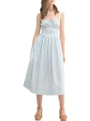 ALL IN FAVOR Textured Stripe Cotton Blend Sundress - Cream Blue Stripe