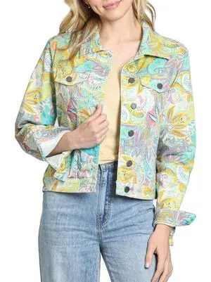 APNY Print Denim Trucker Jacket - Turquoise/ Yellow Mul