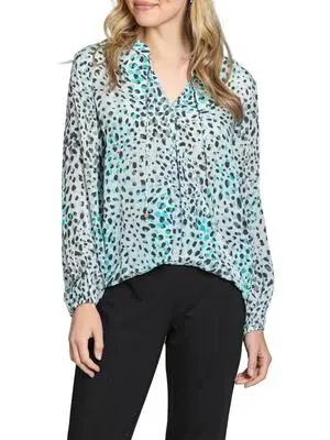 APNY Print Surplice Neck Top - Aqua Multi