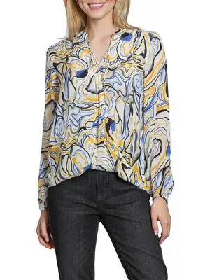 APNY Print Surplice Neck Top - Blue Multi