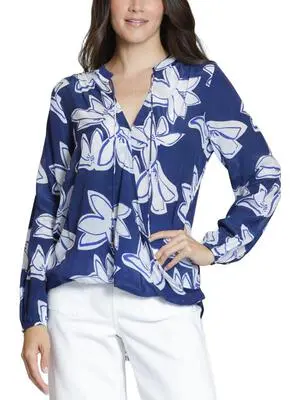 APNY Print Surplice Neck Top - Dark Blue