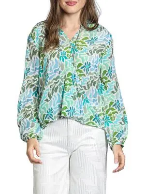 APNY Print Surplice Neck Top - Green Multi
