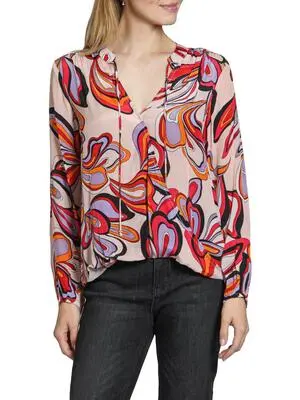 APNY Print Surplice Neck Top - Purple Multi