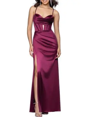 BLONDIE NITES Drape Corset Gown - Burgundy