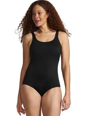 LANDS' END D-cup Chlorine Resistant Scoop Neck Soft Cup Tugless Sporty One Piece Swimsuit - Black