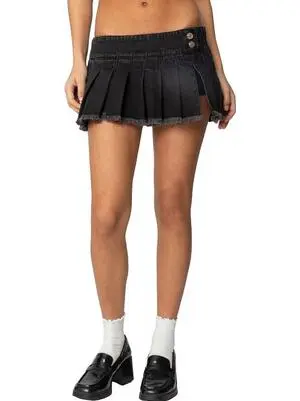 EDIKTED Gabriela Pleated Denim Skort - Black-washed