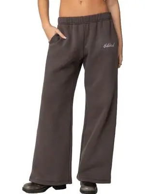 EDIKTED Logo Wide Leg Sweatpants - Dark-gray