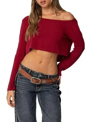 EDIKTED One-shoulder Long Sleeve Top - Burgundy