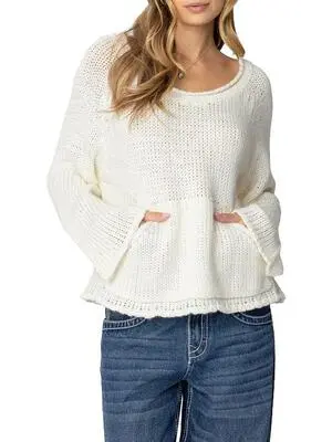 EDIKTED Open Stitch Kangaroo Pocket Sweater - Cream