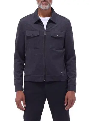 Bugatchi Soft Touch Zip Knit Shirt Jacket - Black