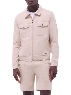 Bugatchi Soft Touch Zip Knit Shirt Jacket - Sand