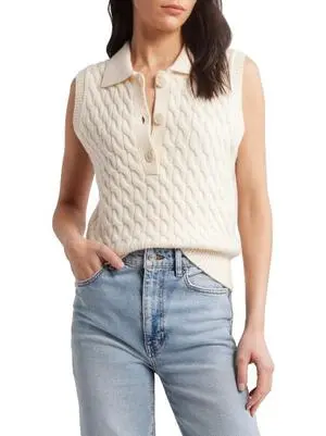 FRAME FRAME Cable Wool Sleeveless Polo Sweater Cream