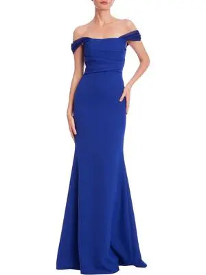 Badgley Mischka Off-the-shoulder Trumpet Gown - Blueberry