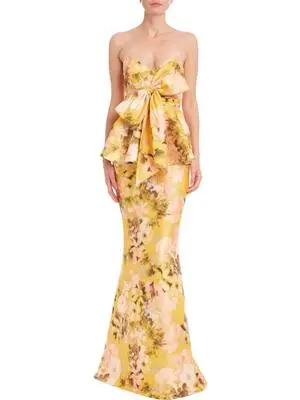 Badgley Mischka Floral Mermaid Gown - Yellow Multi