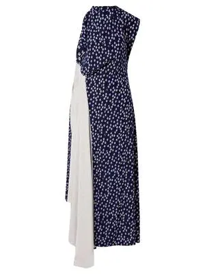Proenza Schouler Proenza Schouler Devyn Asymmetric Draped Floral-print Poplin Maxi Dress Navy