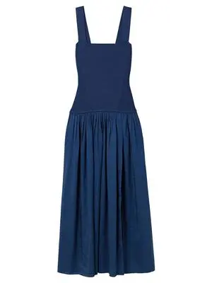 LA LIGNE Stretch-knit And Gathered Linen-blend Midi Dress - Blue