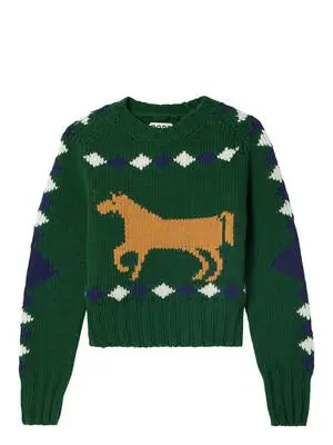 BODE Diamond Corral Intarsia Wool Sweater - Green