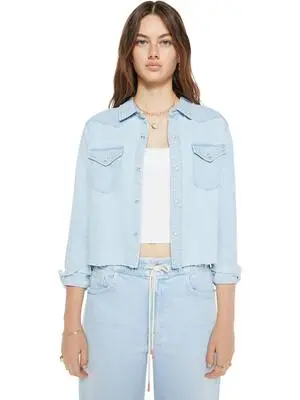 MOTHER The Super Ex's Crop Step Fray Shirt - Light Blue