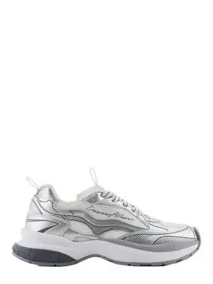 Emporio Armani Mesh Sneakers With Laminated Details - Silver