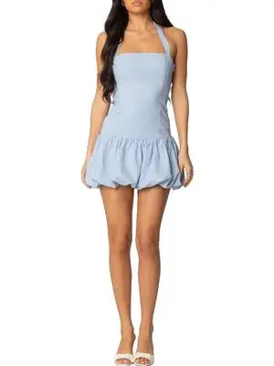 EDIKTED Pinstripe Mini Dress - Blue-and-white