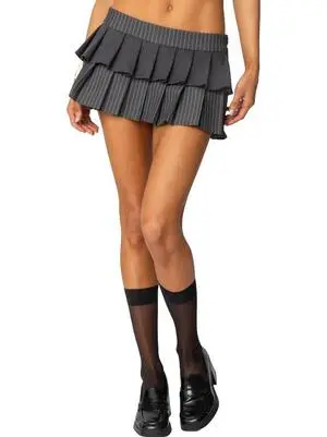 EDIKTED Pinstripe Pleated Mini Skort - Grey Mix