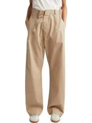 MAISON MARGIELA Pleated Cotton Gabardine Straight Leg Trousers - Sand