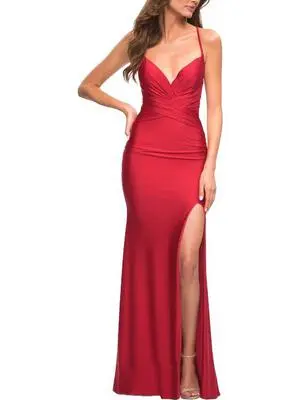 LABOMME Criss-cross Bodice Jersey Gown - Red