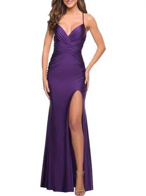 LABOMME Criss-cross Bodice Jersey Gown - Royal Purple
