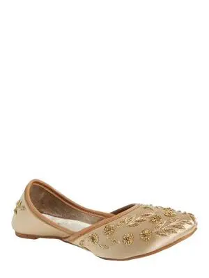FUCHSIA Amira Beaded & Embroidered Flats - Gold