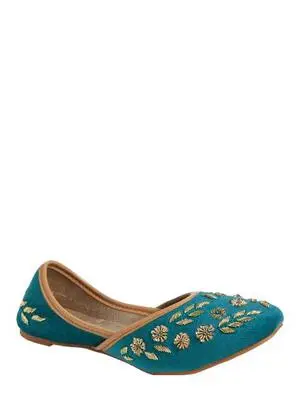 FUCHSIA Amira Beaded & Embroidered Flats - Turquoise