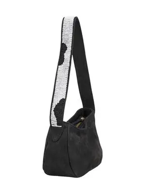 SAREP + ROSE Sarep + Rose Hand-Beaded Shoulder Bag Black Nubuck