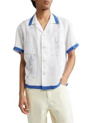 BODE Club Champion Short Sleeve Linen Camp Shirt - White/ Blue