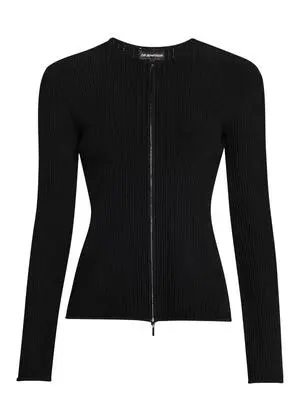 Emporio Armani Zip-front Ottoman Knit Jacket - Black