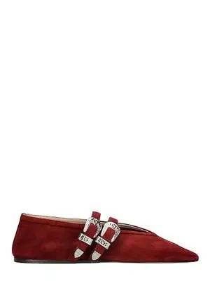 Le Monde Beryl Claudia Double-buckle Suede Slippers - Red/dark