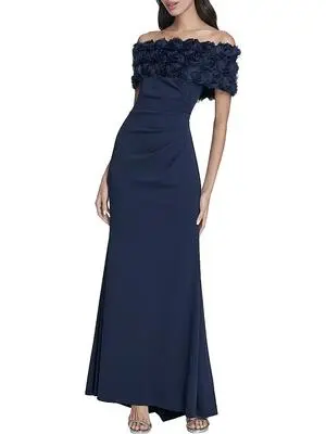 Eliza J Off-the-shoulder Gown With Draped Detail - Navy