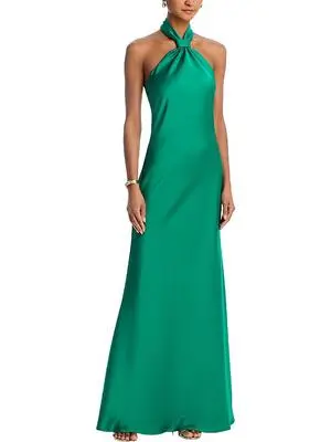 Aqua Knot Halter Gown - Emerald