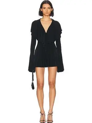 Norma Kamali Long Sleeve Deep V Ruffle Mini Dress - Black