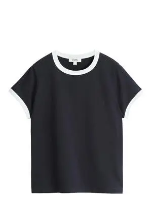 Cos Shrunken Ringer T-Shirt Navy/white